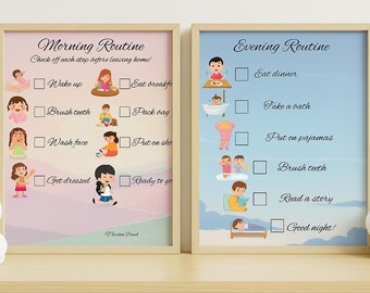 Kids Morning and Evening Routine Chart Printable - Daily Checklist for ...