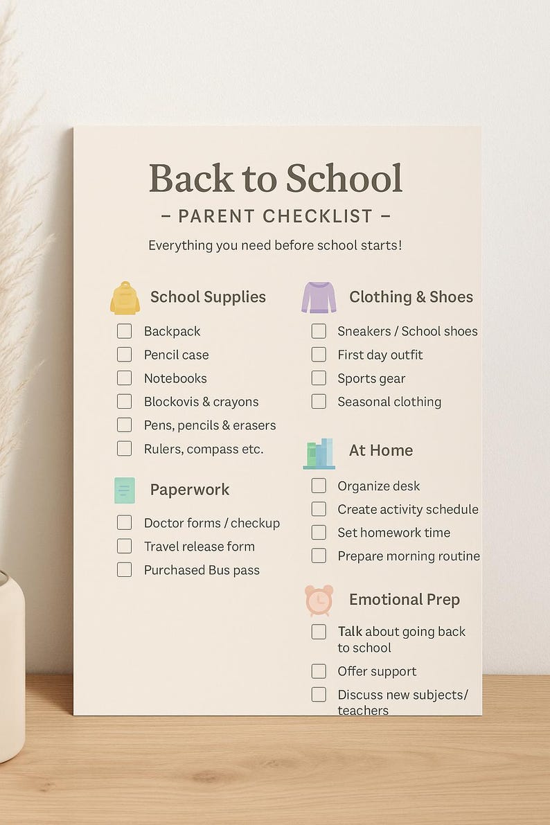 Back to School Parent Checklist: Printable School Prep List (PDF ...
