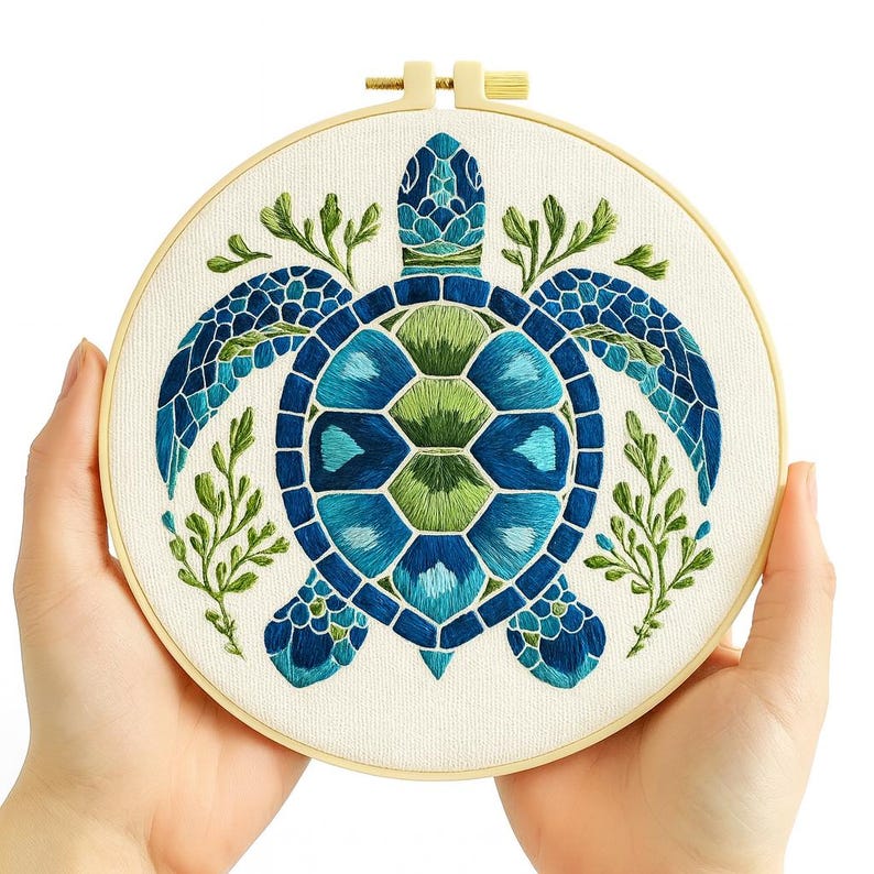 Sea Turtle Embroidery Kit for Beginners and Adults – DIY Mosaic Style ...