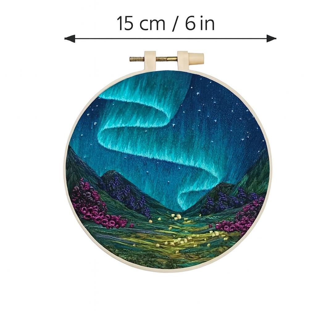 Northern Lights Embroidery Kit, Landscape Hand Embroidery Pattern ...