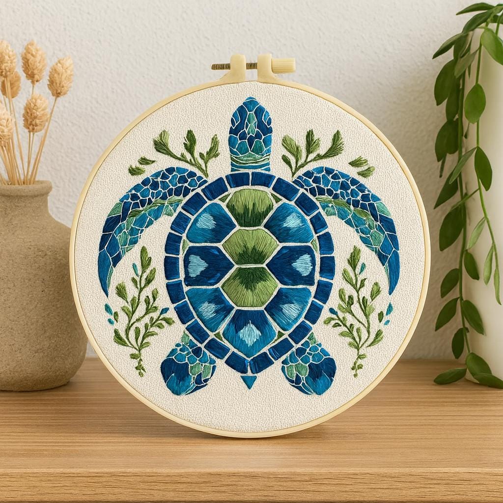 Sea Turtle Embroidery Kit for Beginners and Adults – DIY Mosaic Style ...