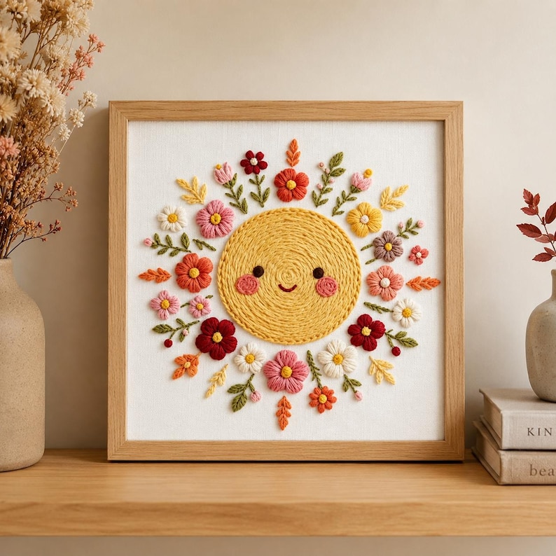 Cute Sun Satin Stitch Kit for Beginners With Floral Design, DIY Wall ...