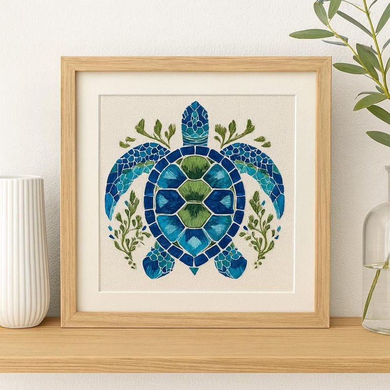 Sea Turtle Embroidery Kit for Beginners and Adults – DIY Mosaic Style ...