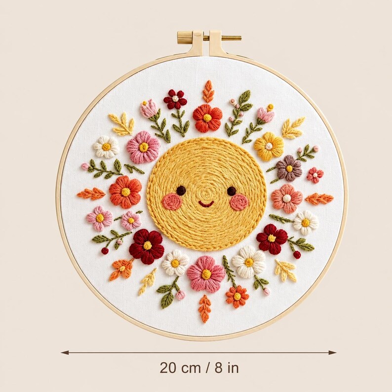 Cute Sun Satin Stitch Kit for Beginners With Floral Design, DIY Wall ...