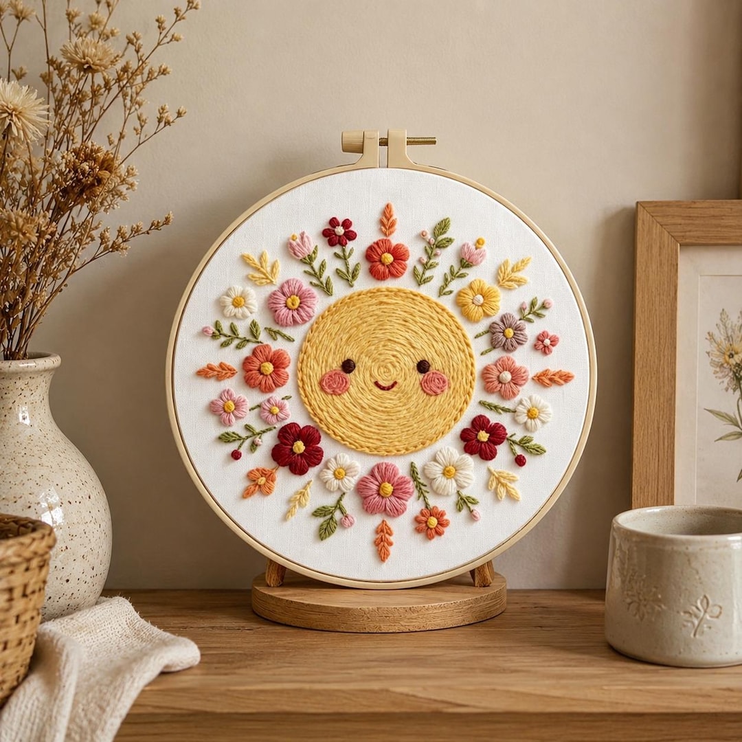 Cute Sun Satin Stitch Kit for Beginners With Floral Design, DIY Wall ...