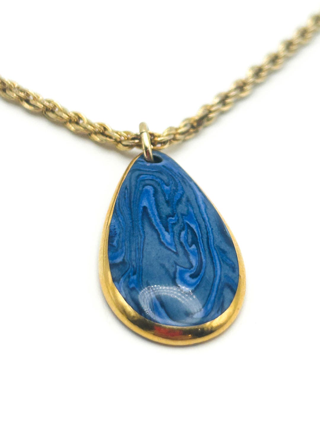Vintage Blue Swirl Marble-effect Pendant Necklace - Etsy