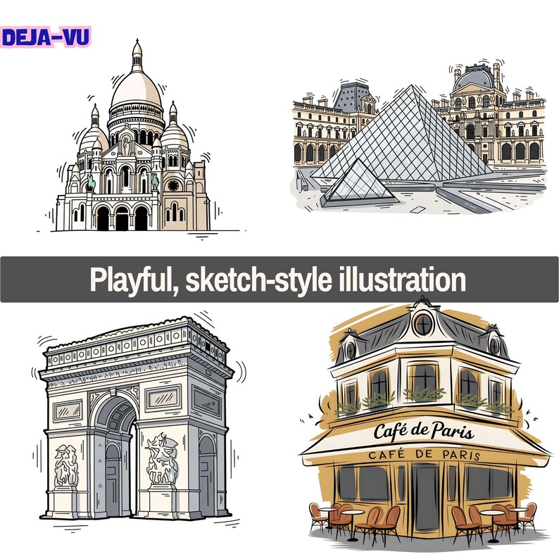 Paris France Cliparts, Paris Monuments Illustration, Eiffel Tower ...