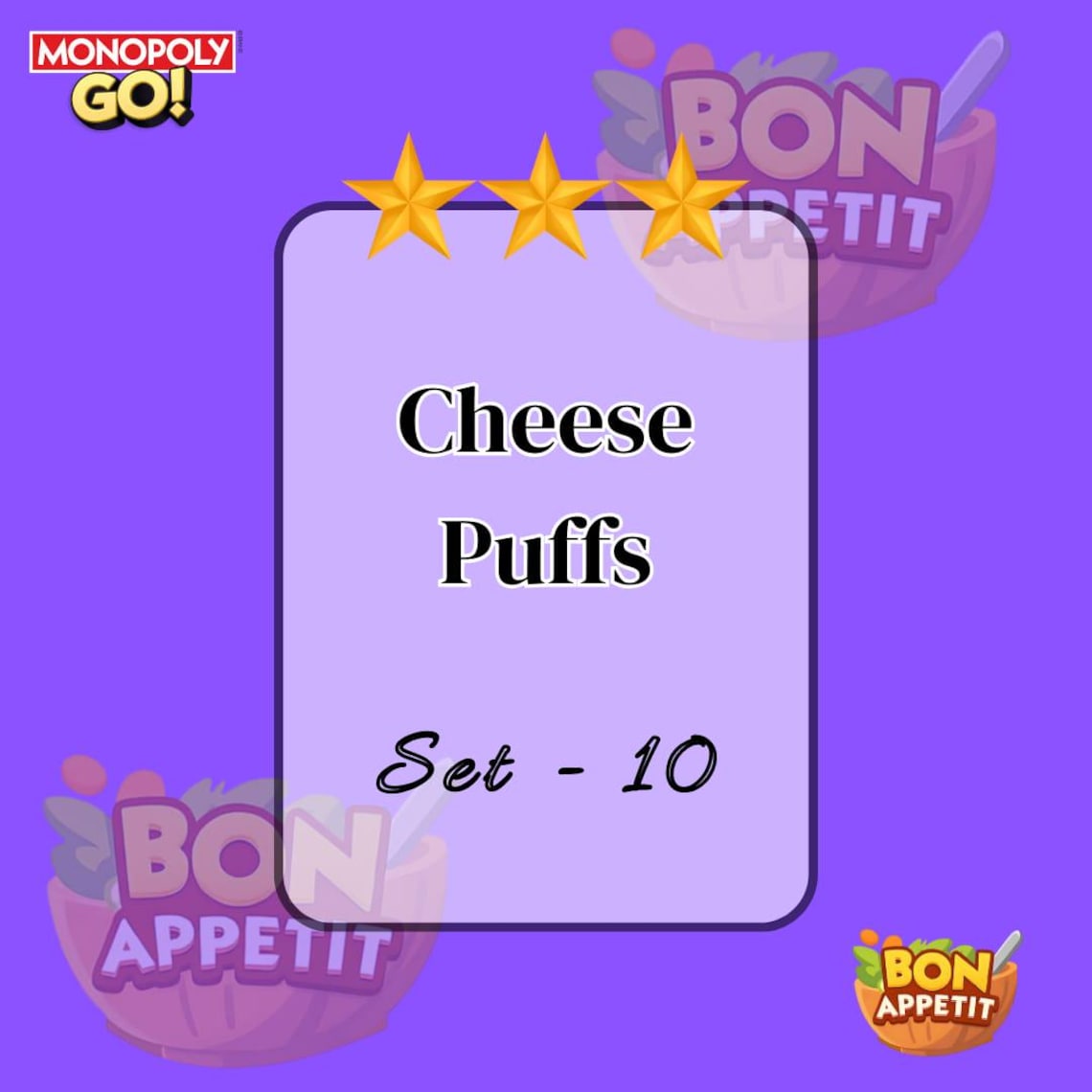 Monopoly Go Stickers 3 Star - Cheese Puffs - Bon Appetit Album - Etsy