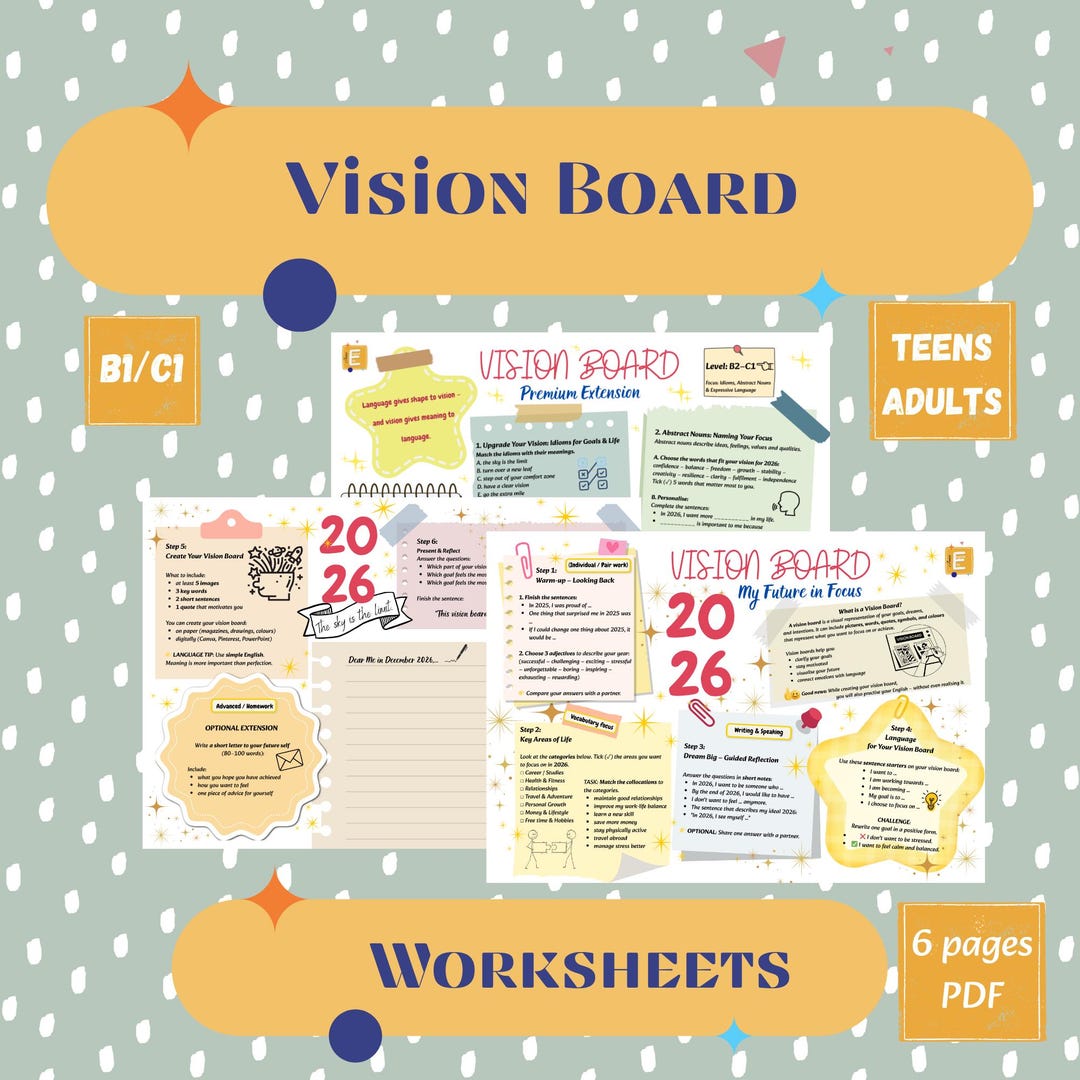 Vision Board Kit for Teen Girls 2026|english Worksheet B1–c1|new Year ...
