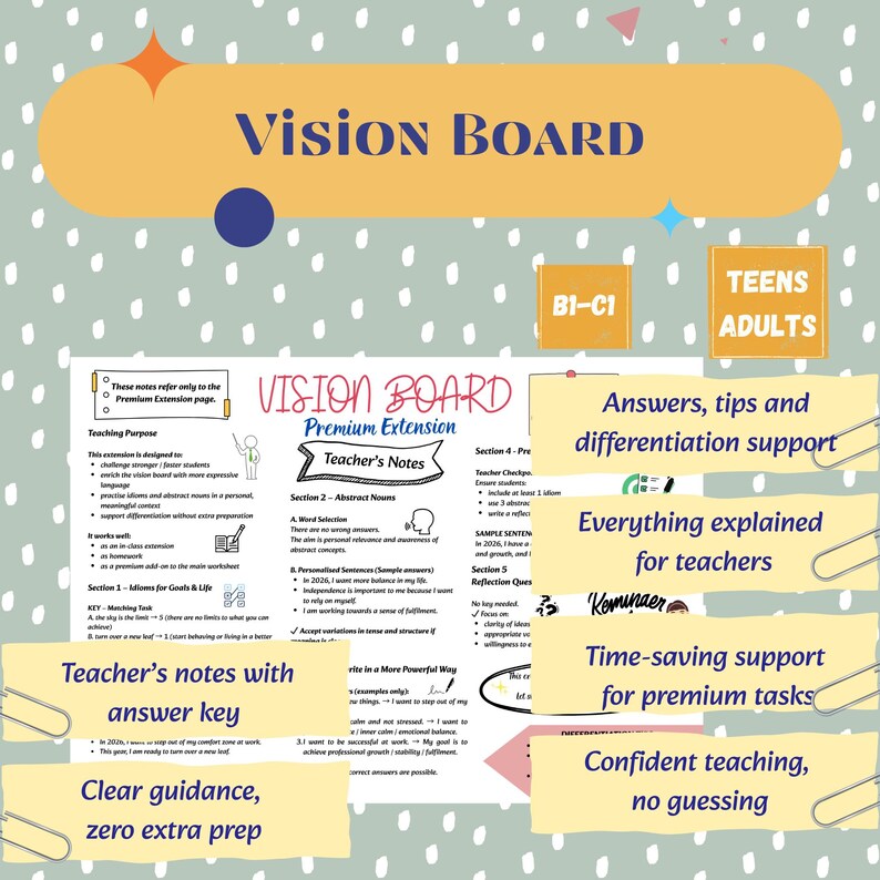 Vision Board Kit for Teen Girls 2026|english Worksheet B1–c1|new Year ...