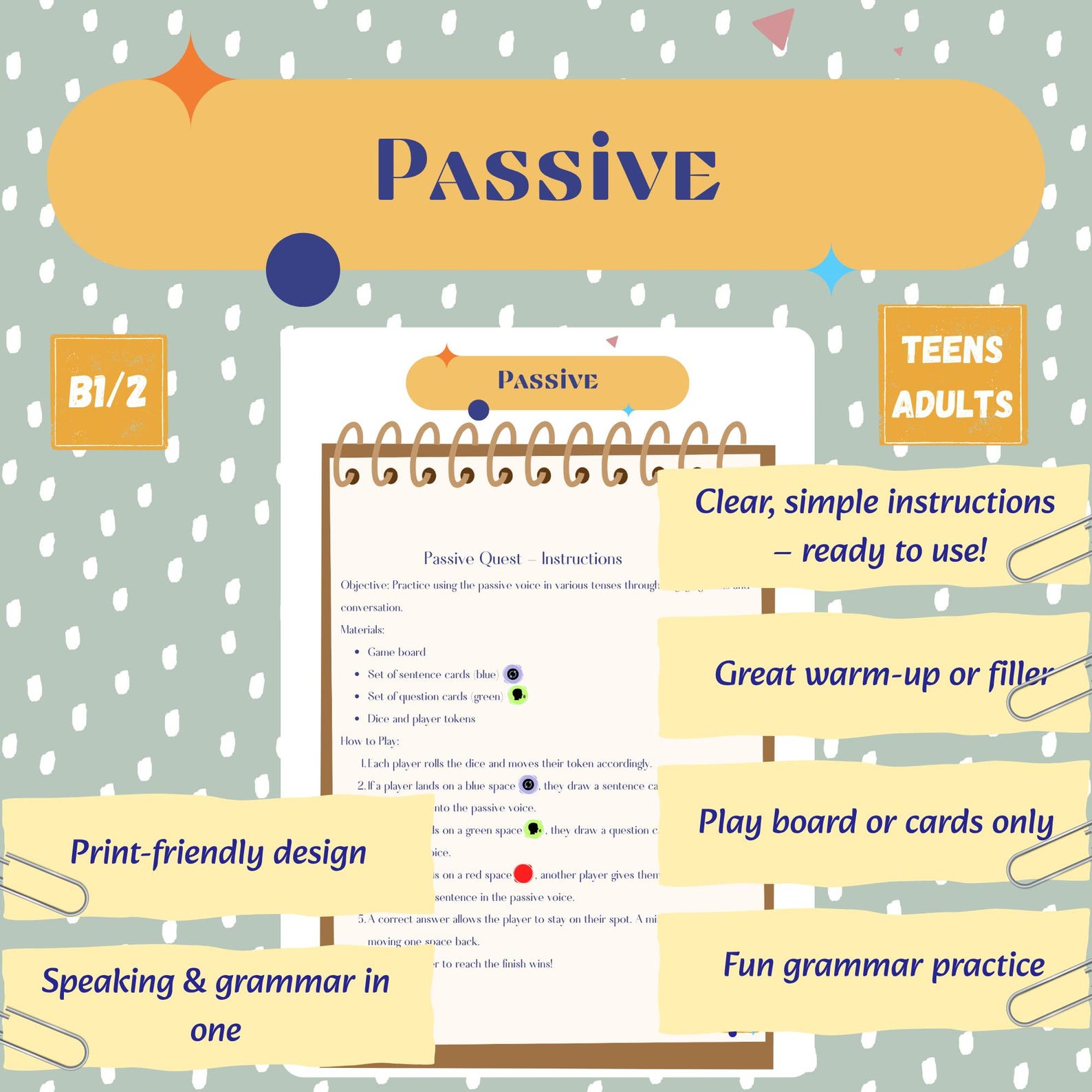Passive Voice ESL Board Game | Fun Classroom Speaking Activity for B1 ...