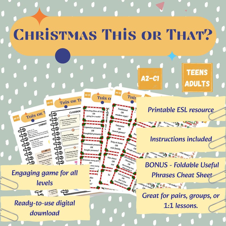 Christmas This or That Speaking Cards | ESL Conversation Game | A2–C1 ...