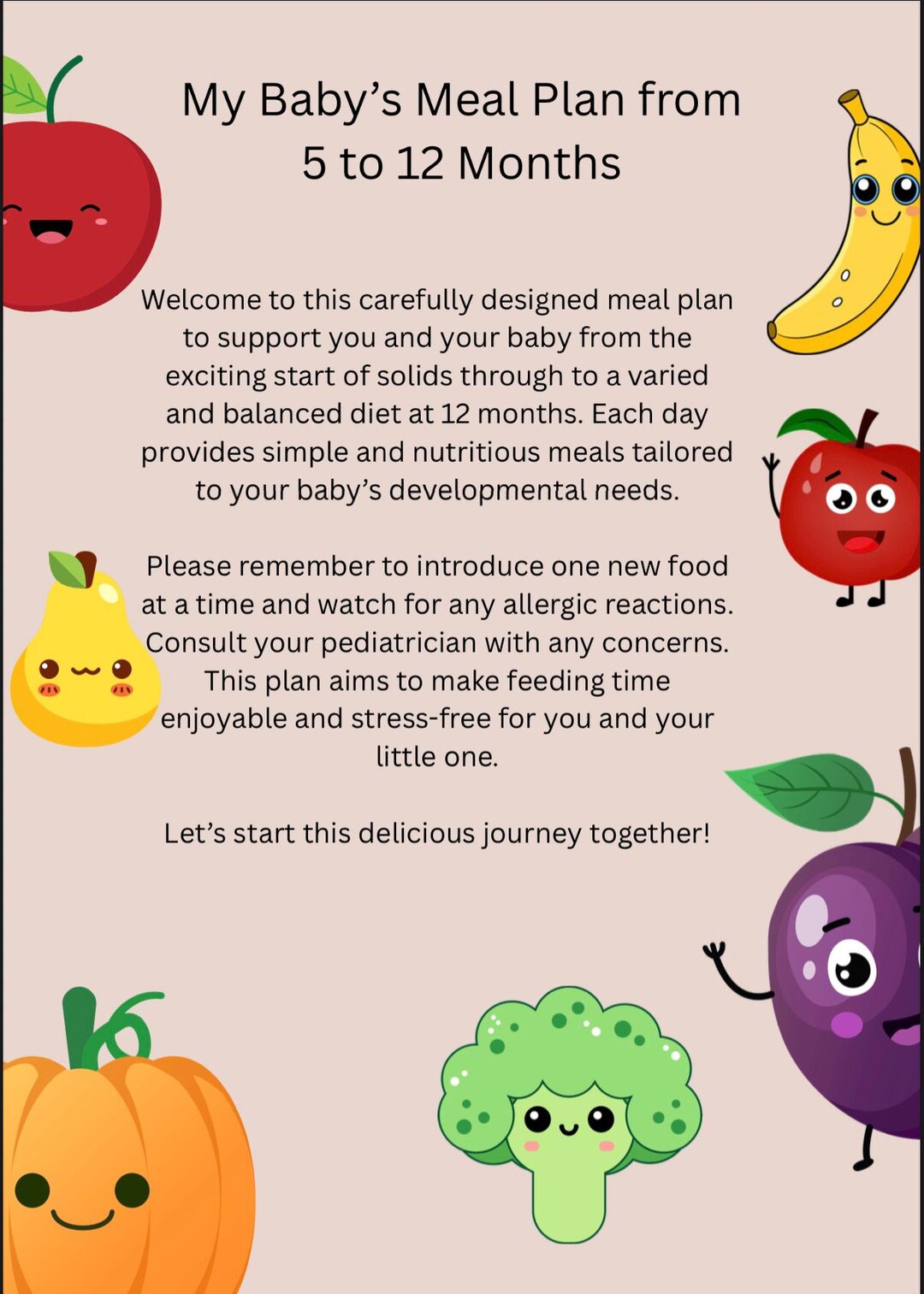 Baby Meal Planner | Baby Food Tracker | 5–12 Months Weaning Schedule ...