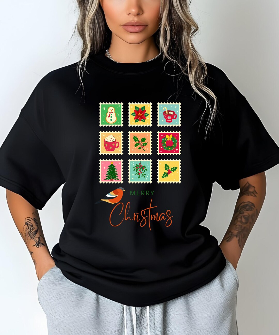 Christmas Stamps Clipart Set, Vintage Holiday PNG SVG (digital Download ...