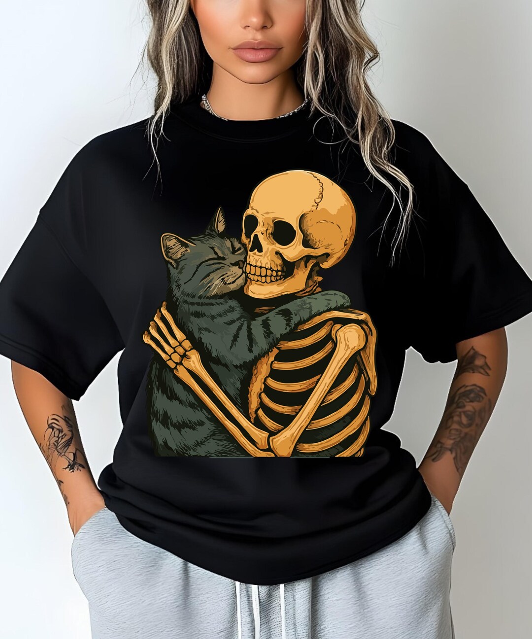Skeleton Hugging Cat PNG SVG Gothic Cat Lover Sublimation Halloween ...