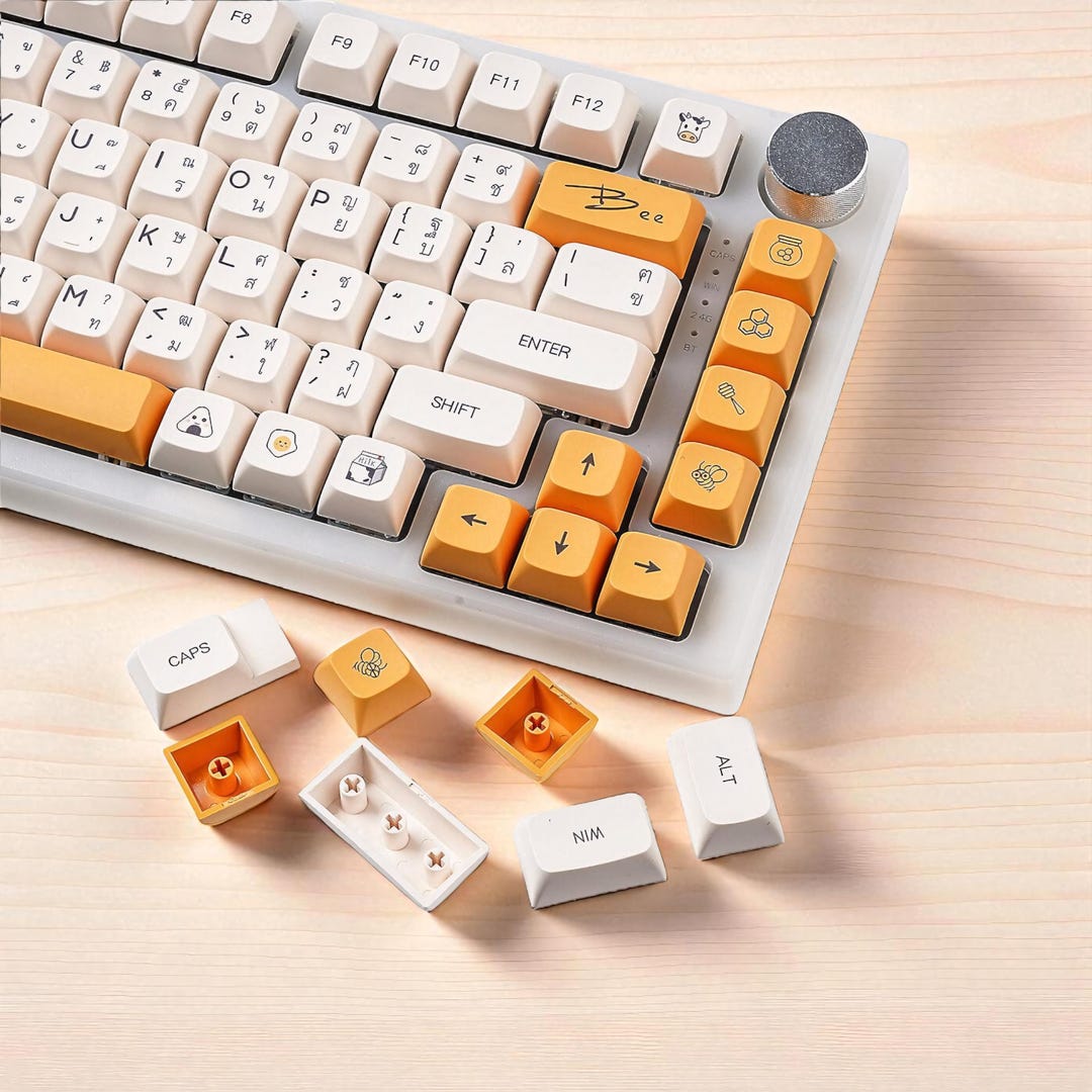 Milk & Bee Theme PBT Keycap Set – 140 Keys XDA Profile, Dye-sublimated ...