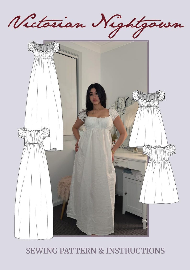 Victorian Nightgown Sewing Pattern: Beginner-friendly Mini & Maxi (A4 ...