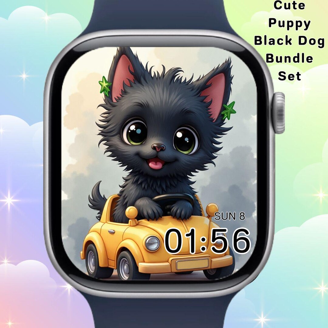 Cute Puppy Black Dog Apple Watch Wallpaper | Kawaii Dog Digital ...