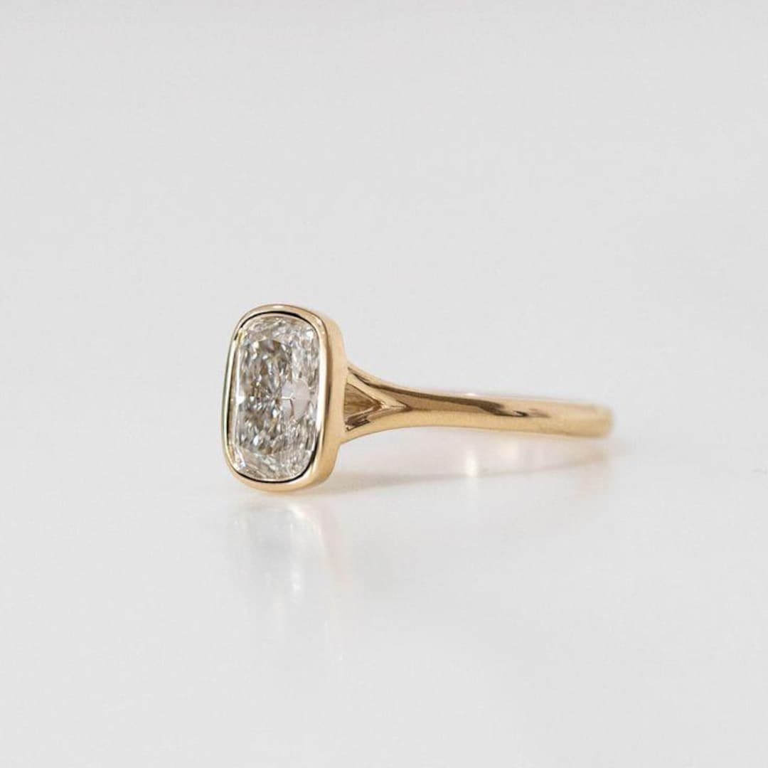 Bezel Set Octagon Moissanite Ring, Gold Plated Split Band Ring - Etsy ...