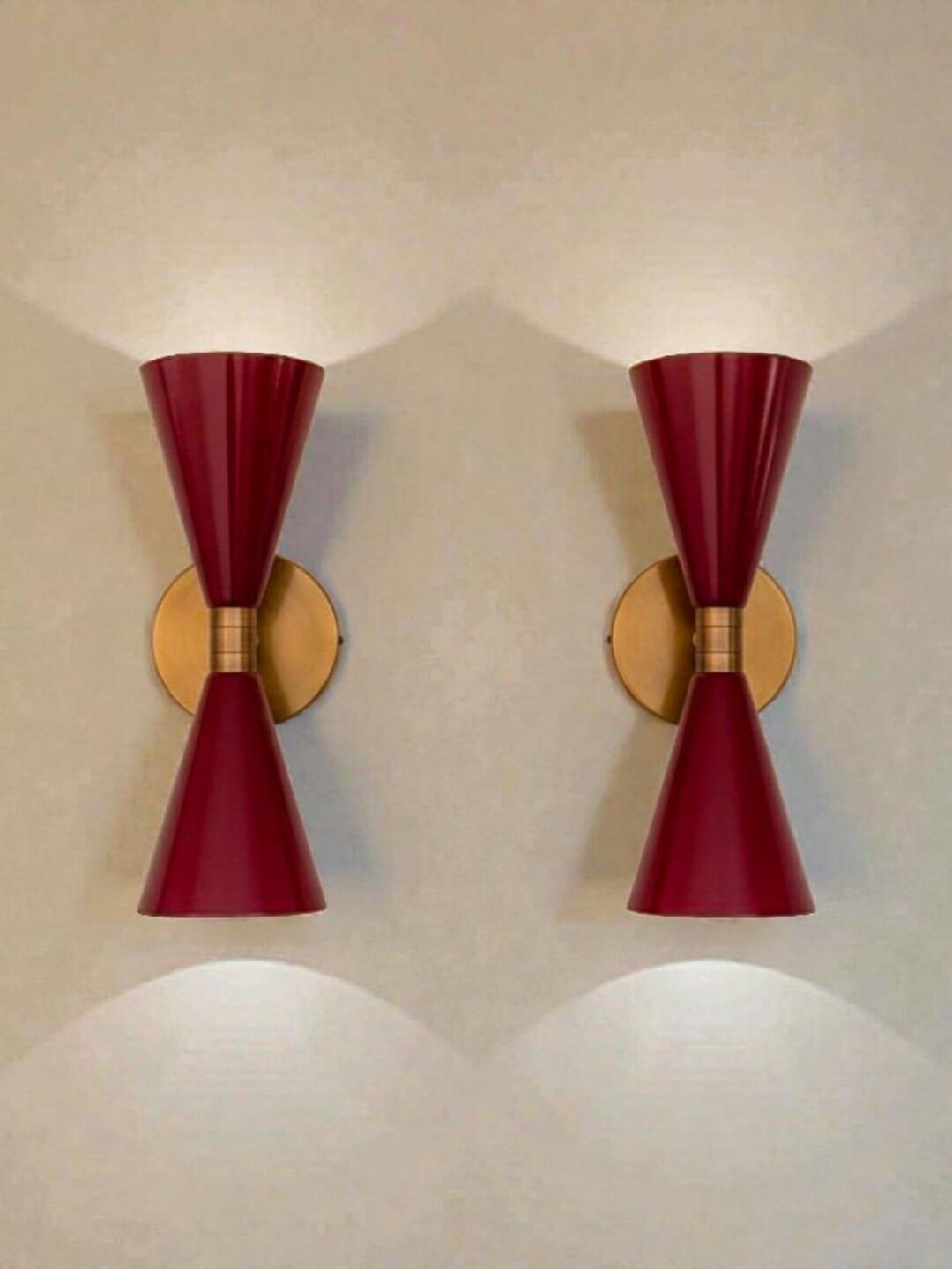 Mid Century Modern Red Diabolo Wall Sconce • Brass Accents • Metal Wall ...