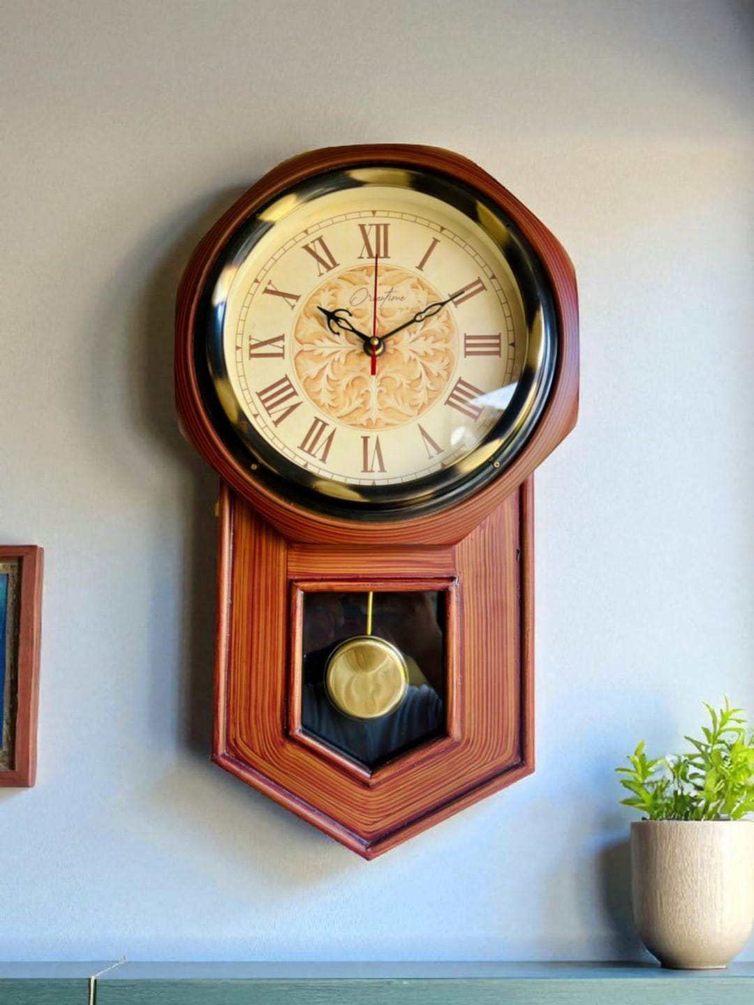Wooden Wall Clock With Pendulum | Classis Roman Numeral Wall Decor. - Etsy