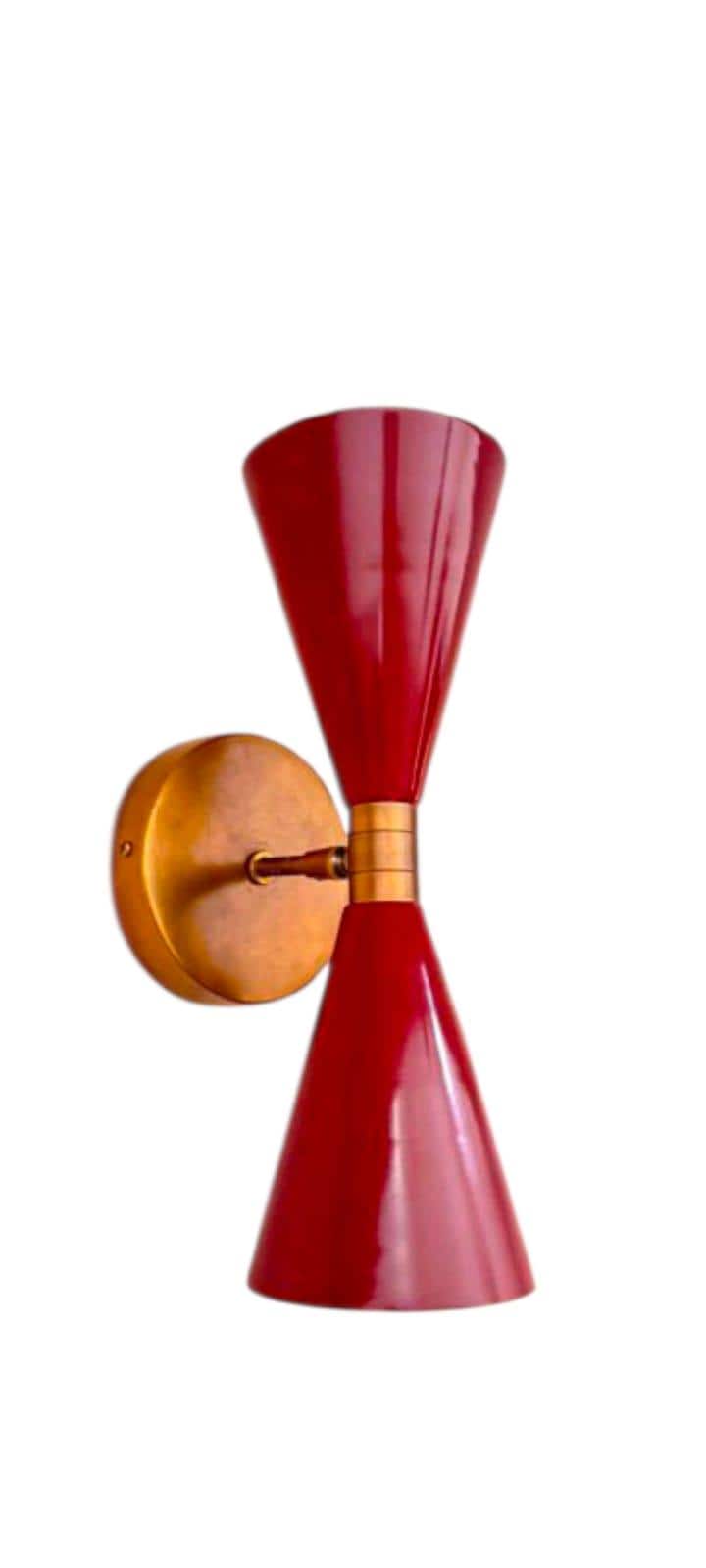 Mid Century Modern Red Diabolo Wall Sconce • Brass Accents • Metal Wall ...