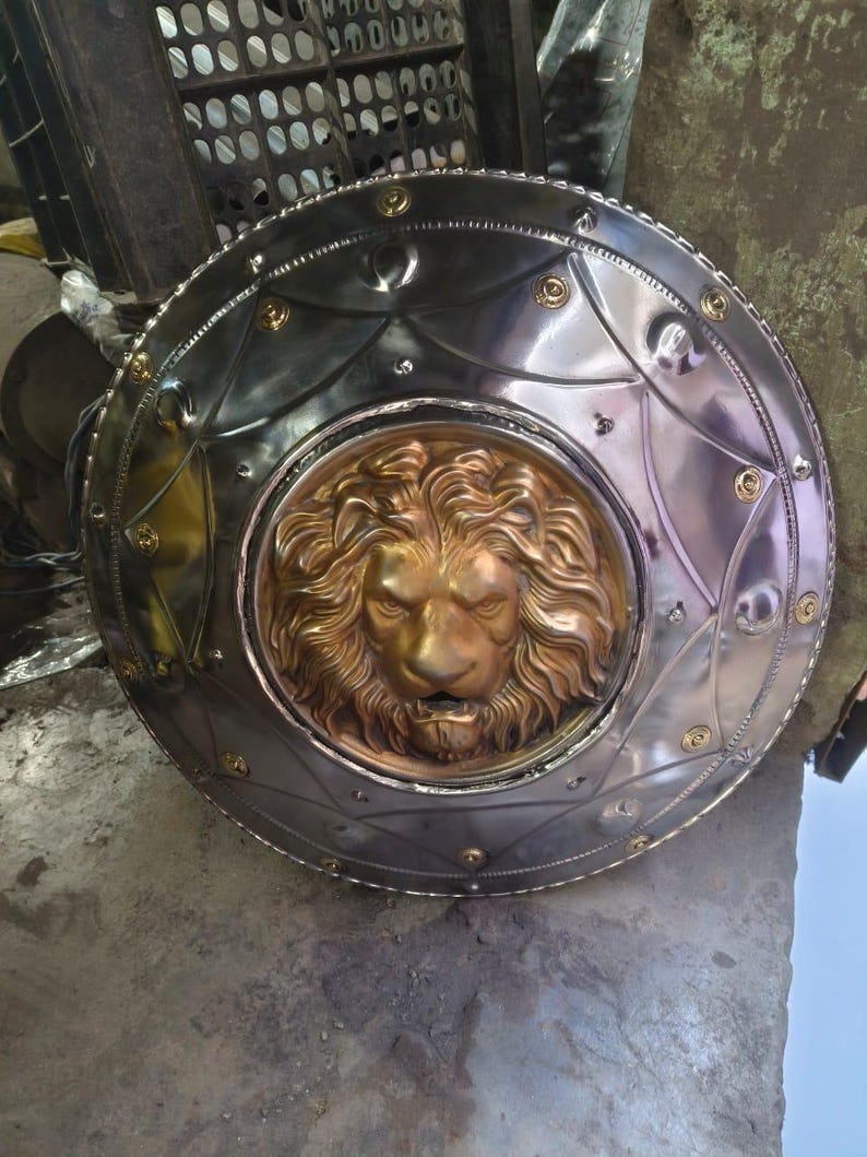 22-inch Lion Head Shield Mild Steel Medieval Decor Warrior Theme Home ...