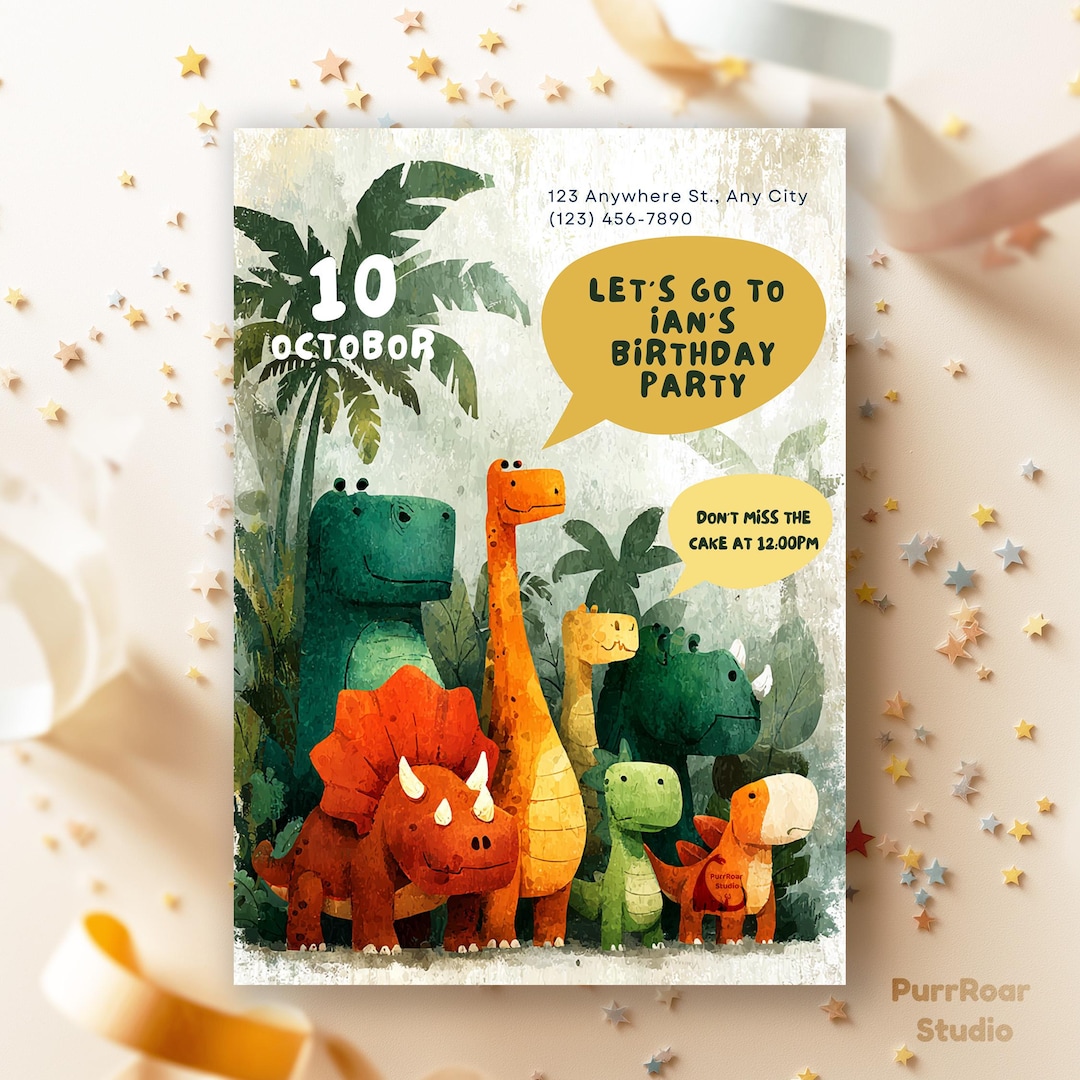 Editable Dinosaur Birthday Invitation| Dino Party Printable Invite ...