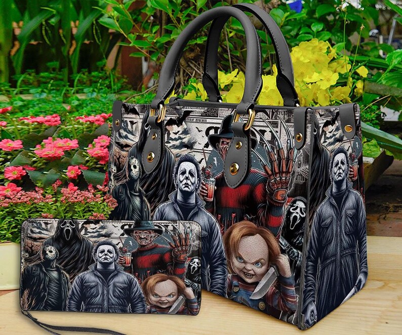 Horror Halloween Leather Handbag & Wallet, Horror Leather Bag, Shoulder ...