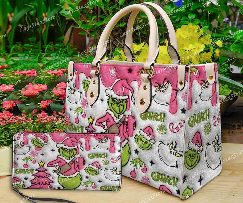 Personalized Grinch Christmas Leather Handbag, Grinch Women Bags ...