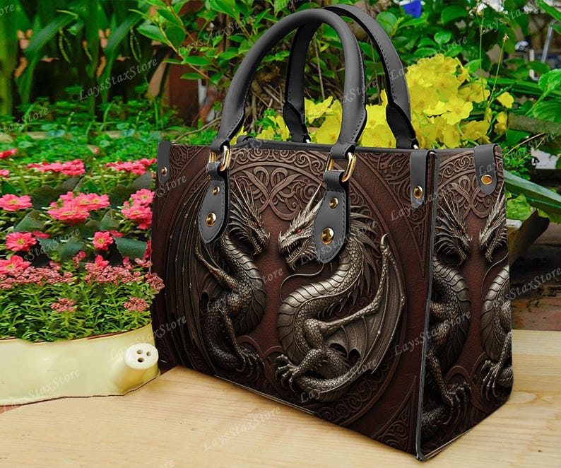 Gothic Dragon Leather Handbag With Handle, Halloween Accessories Gift ...