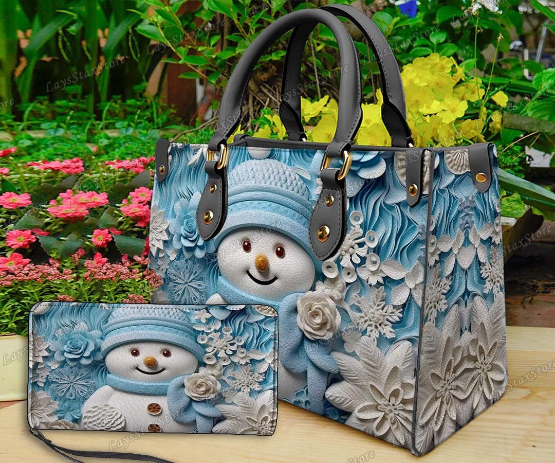 Personalized Christmas Snowman Leather Handbag, Christmas Women Bags ...