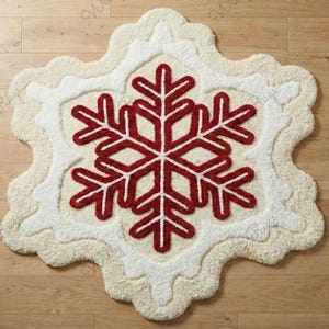 Hand-tufted Wool Snowflake Rug | Red & White Holiday Accent - Etsy