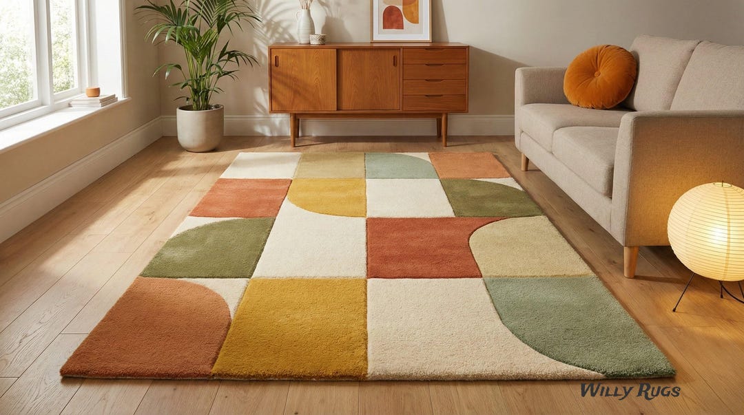 Modern Mid-century Geometric Area Rug | Warm Earth Tone Abstract Carpet ...