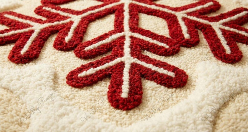 Hand-tufted Wool Snowflake Rug | Red & White Holiday Accent - Etsy