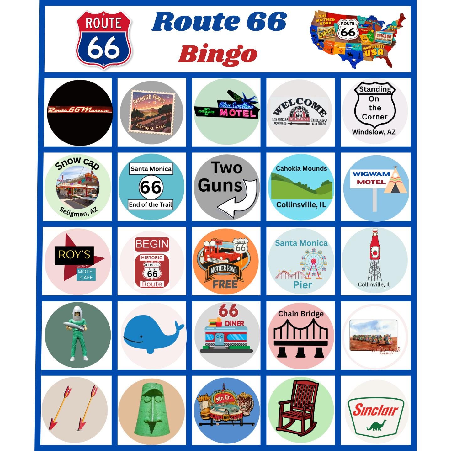Route 66 Bingo: Family Road Trip Game (digital Download) - Etsy