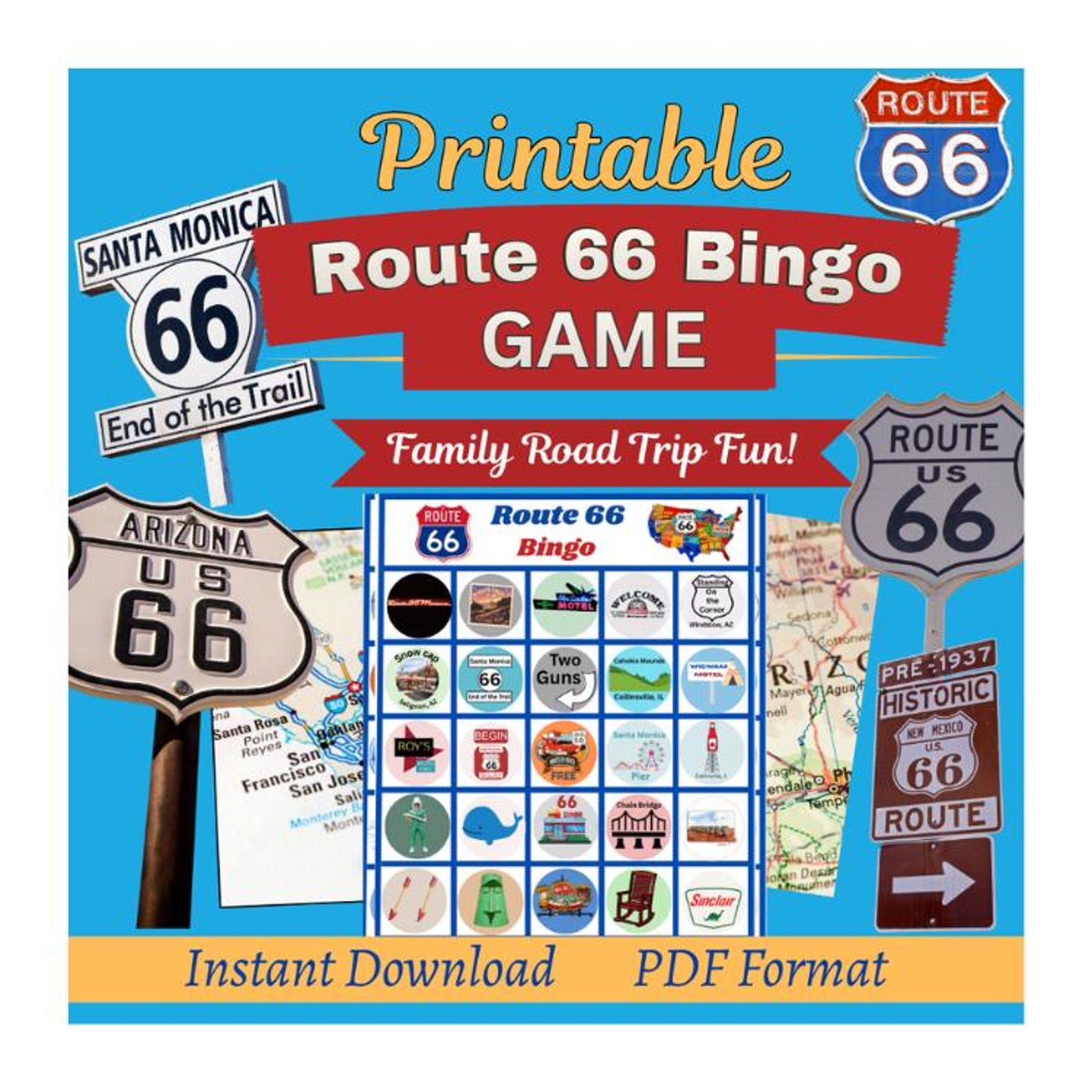 Route 66 Bingo: Family Road Trip Game (digital Download) - Etsy