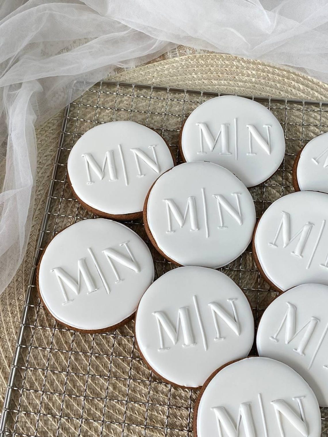 White Round Wedding Cookies With Couple’s Initials, Customizable ...