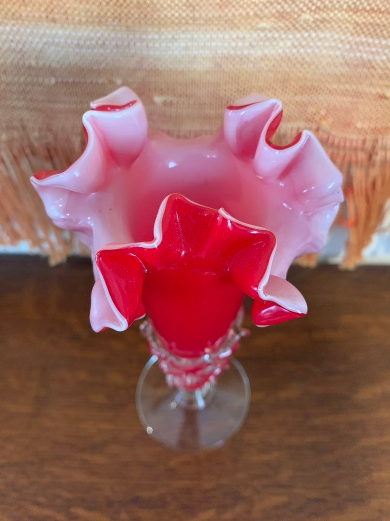 Ruffled Red Glass Vase Bohemian Art Glass Vase Czech Art Deco - Etsy