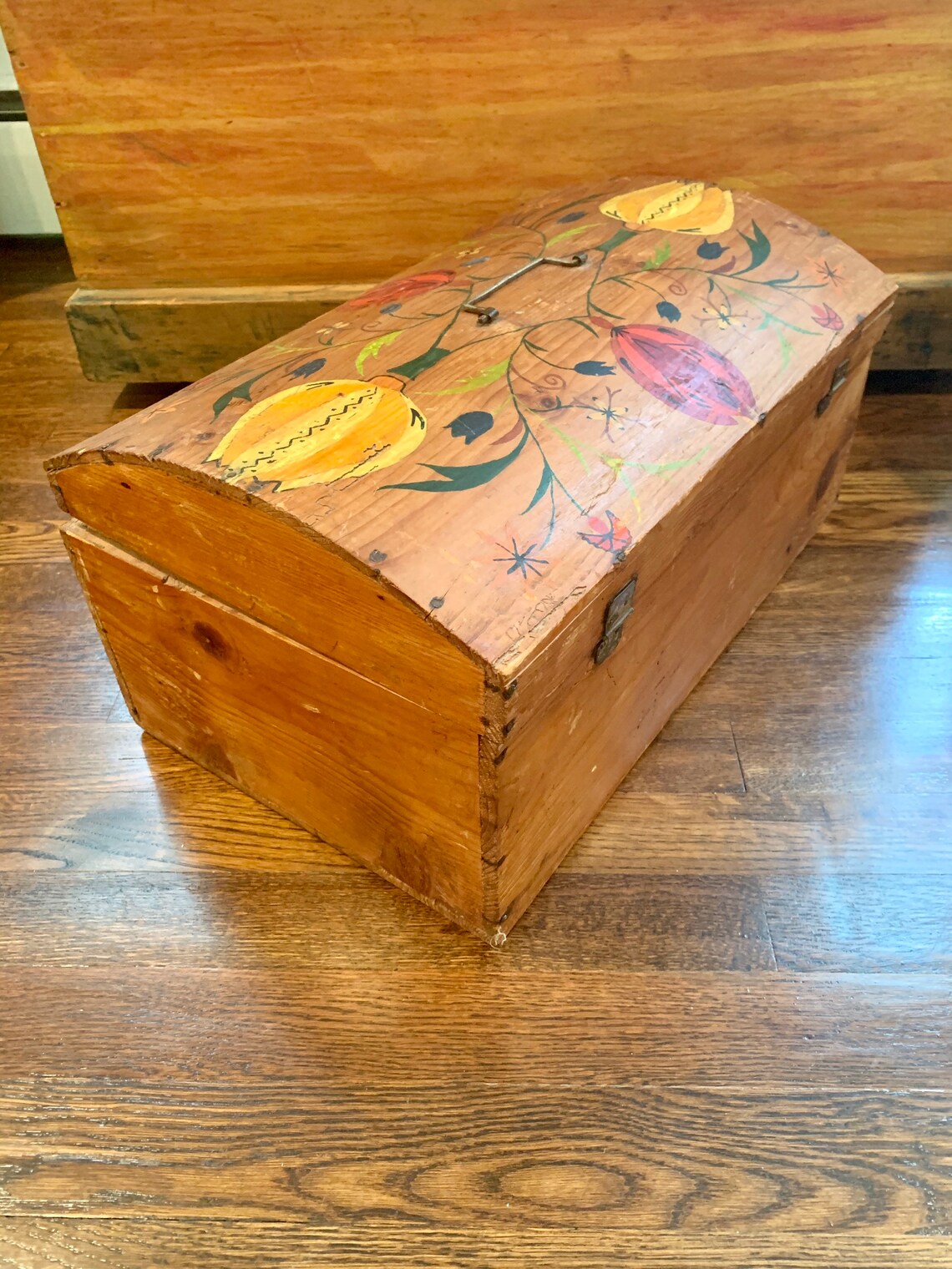 Antique Domed Chest Trunk Hand Painted Folk Art - Etsy