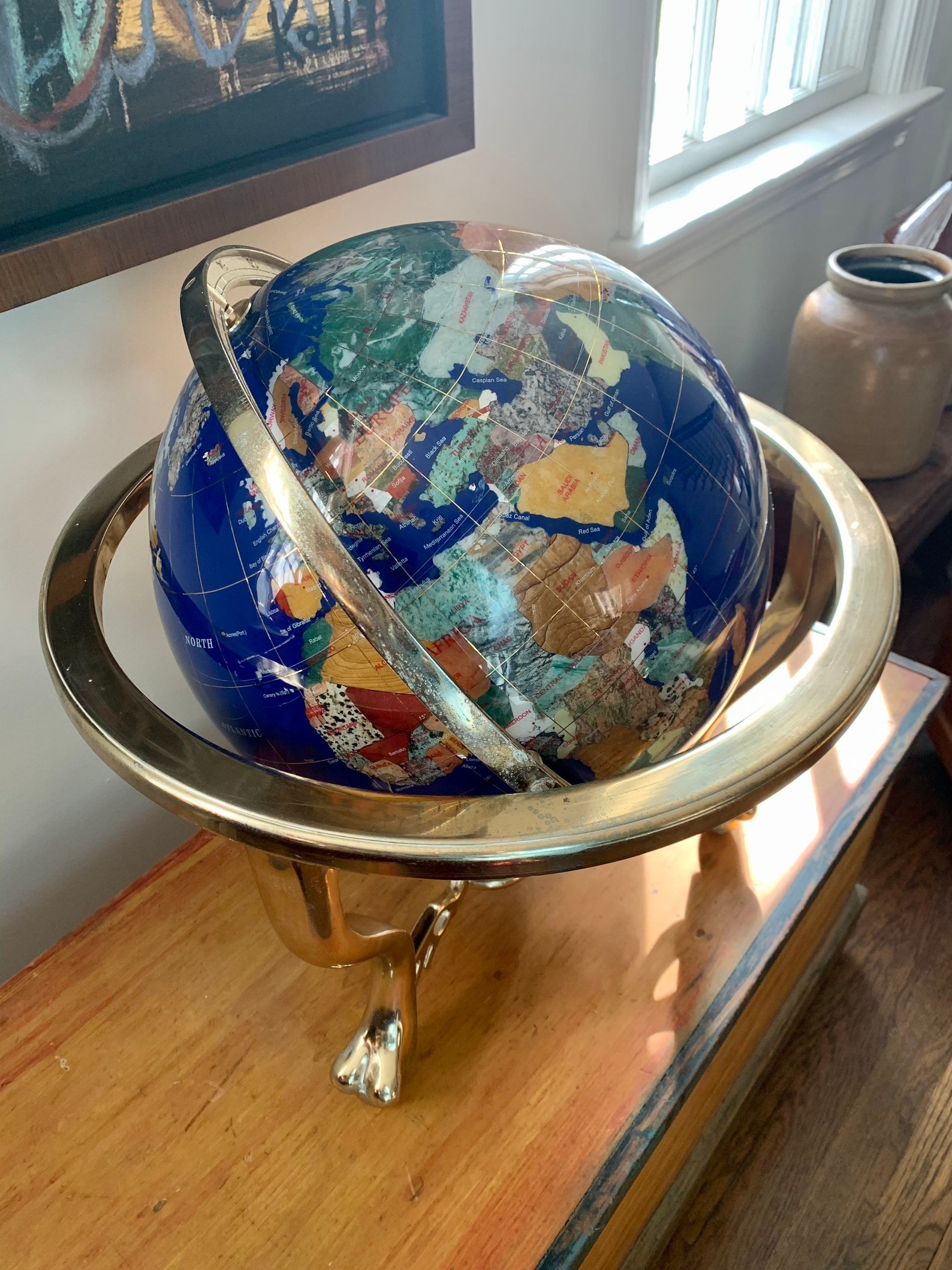 Vintage Semi Precious Gemstone World Globe With Brass Stand | Etsy