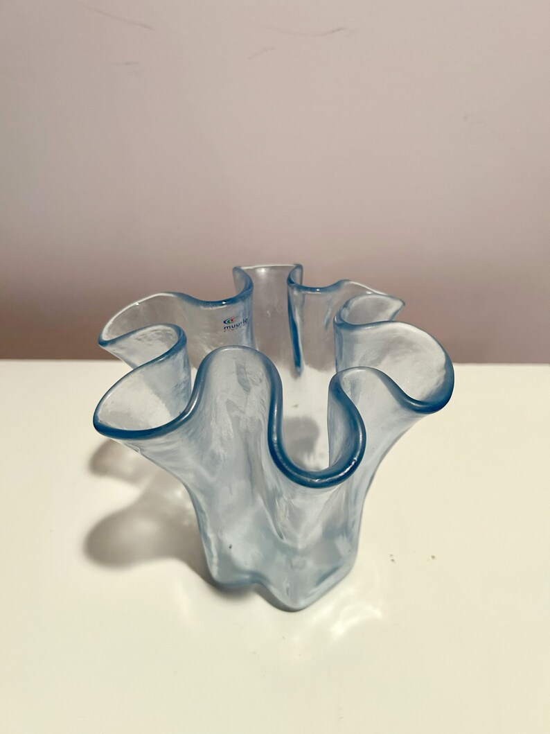 Muurla Finland Blue Satin Glass Eva Hankerchief Glass Fluted - Etsy