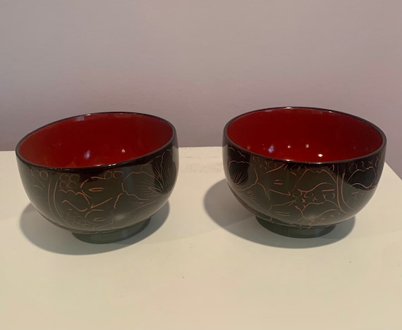 Black and Red Lacquer Ware Bowls Japanese Ikebana Designs - Etsy