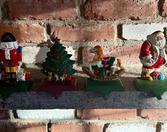 Vintage Cast Iron Christmas Stocking Holder Santa Christmas Tree ...