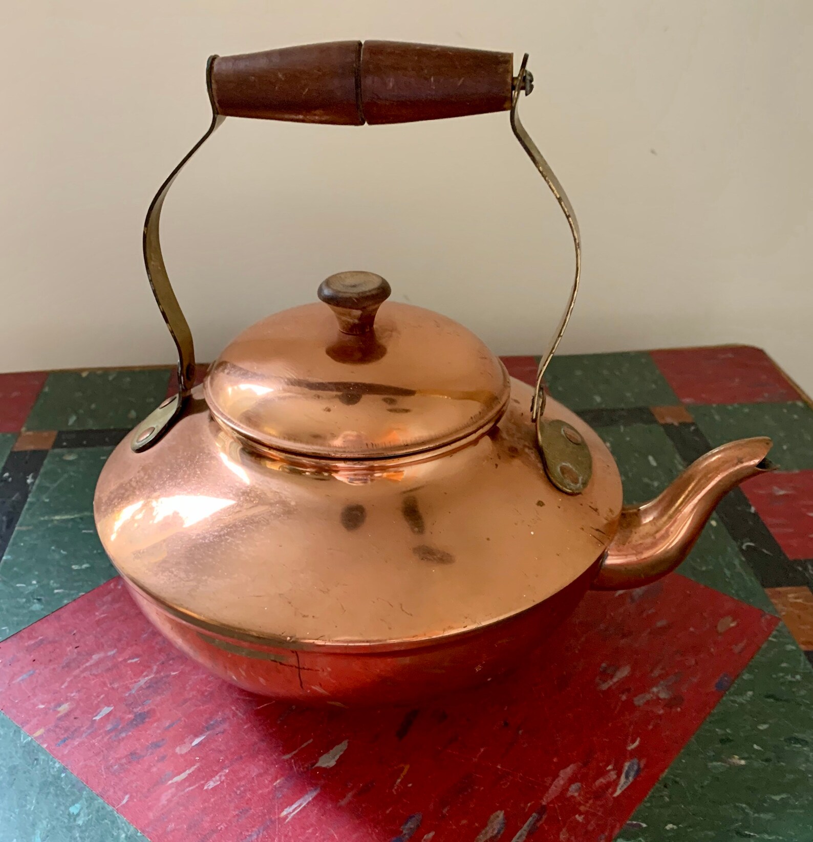 Vintage Copper Tea Kettle Wood Handle - Etsy