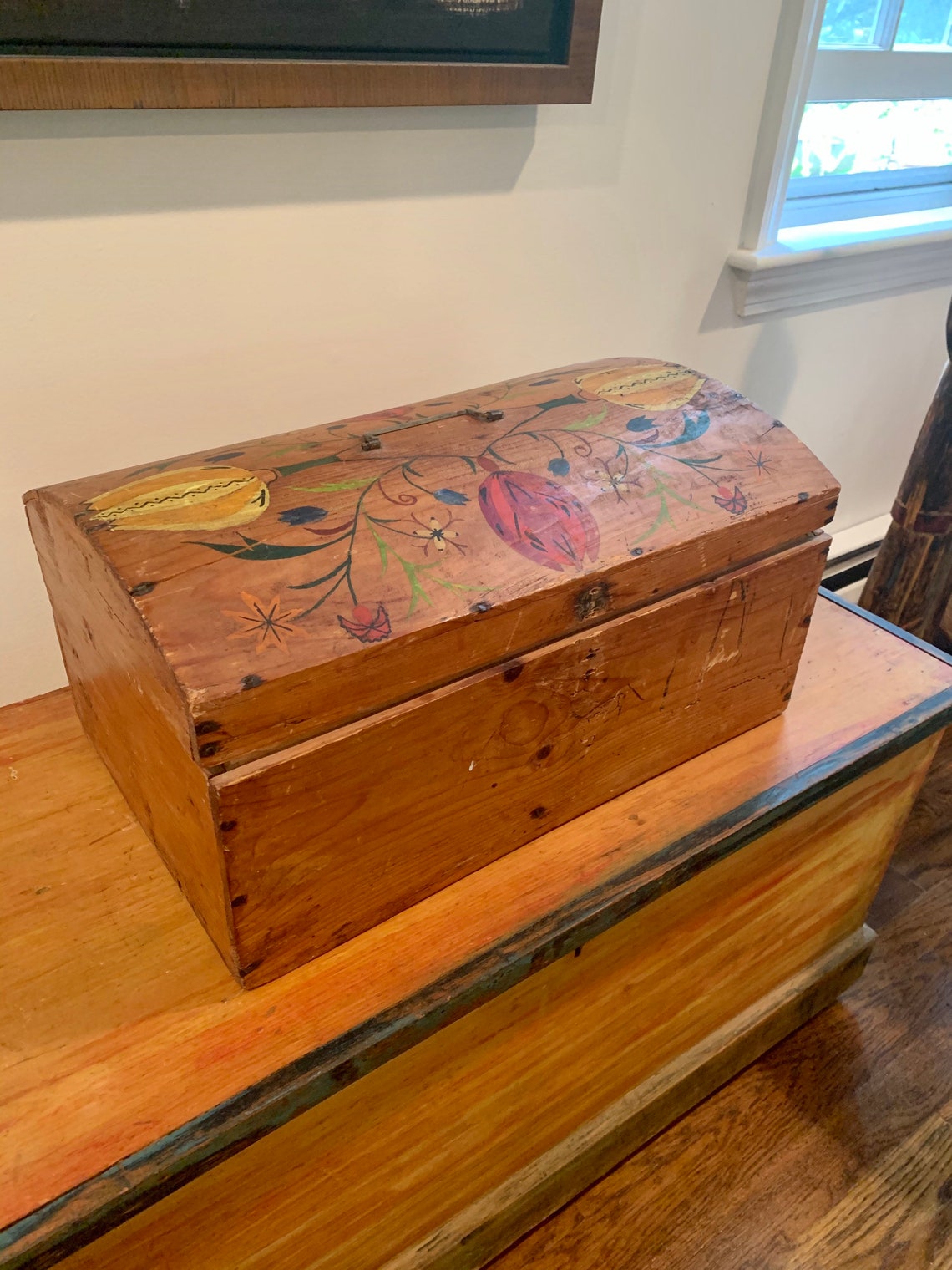 Antique Domed Chest Trunk Hand Painted Folk Art - Etsy