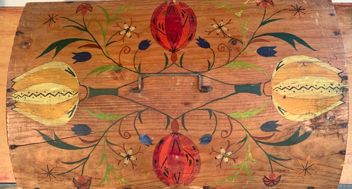 Antique Domed Chest Trunk Hand Painted Folk Art - Etsy