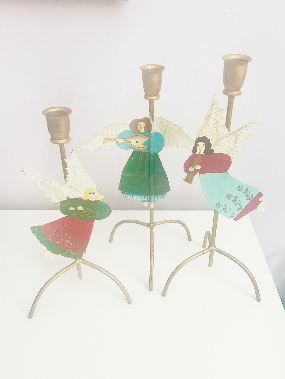 Angels Playing Musical Instruments Hand Painted Candlesticks - Etsy