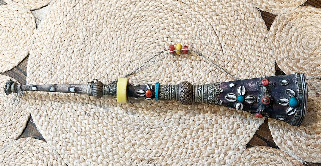 Tibetan Trumpet Horn: Jeweled Turquoise Coral Shell Inlay, Radong ...
