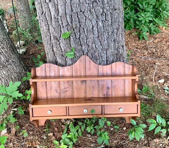 Pine Wood Wall Unit Drawers and Shelves Farmhouse Decor Old - Etsy